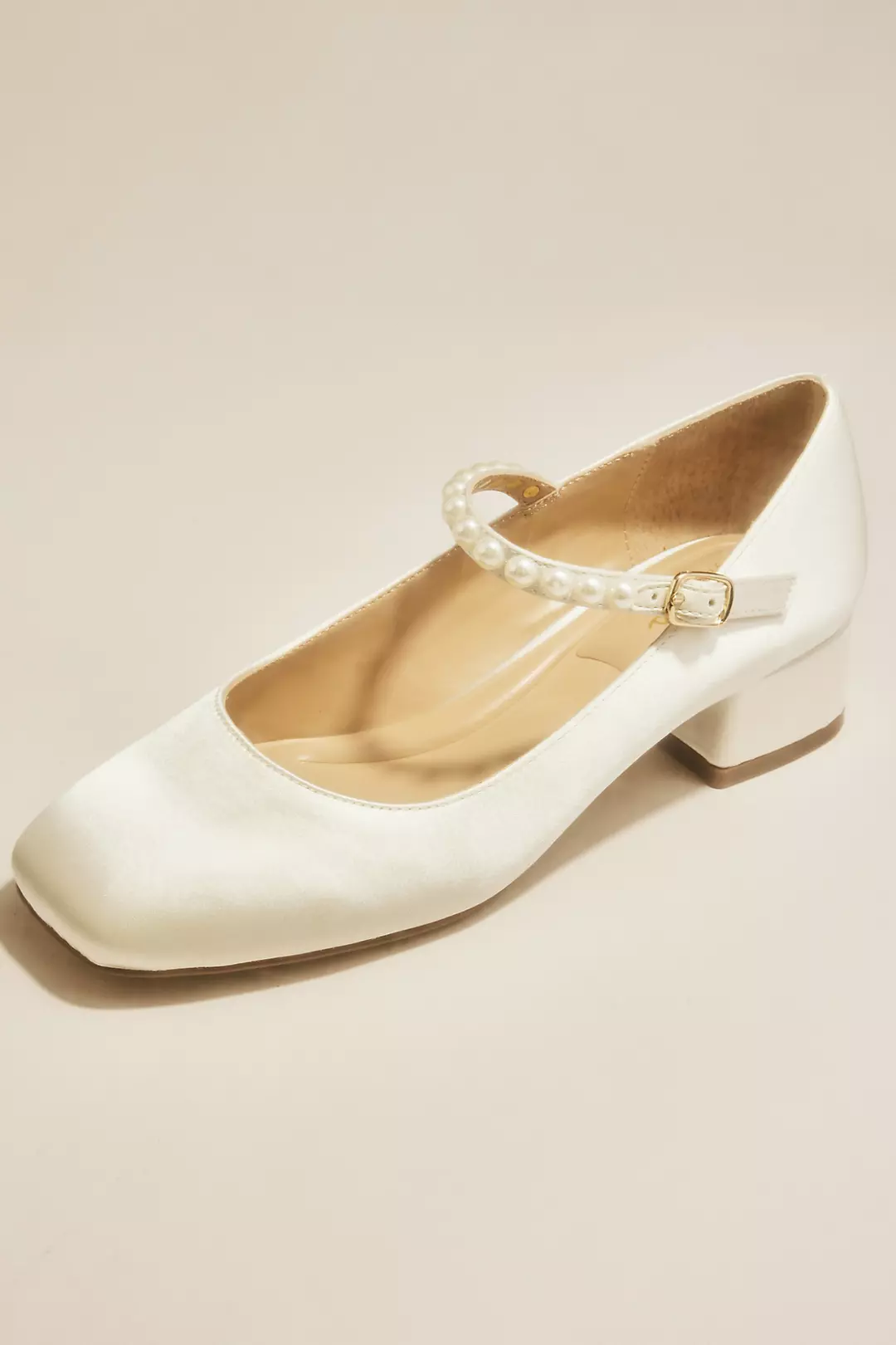Pearl Strap Satin Mary Jane Block Heels | David's Bridal Pearl Strap Satin Mary Jane Block Heels | David's Bridal